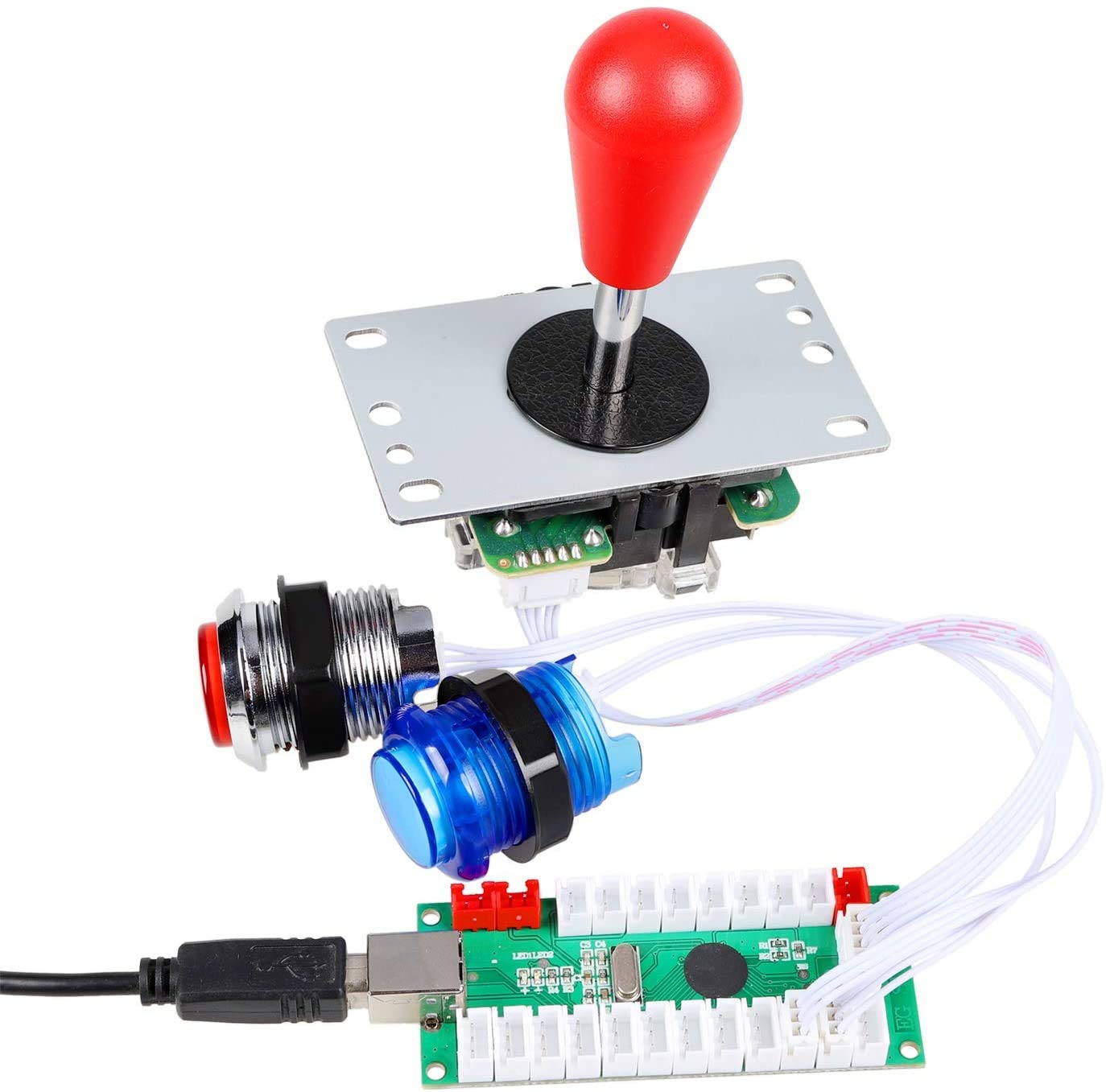 EG STARTS 2 Player Arcade Game DIY Kits Part 2 Ellipse Oval Bat Joystick Handles + 20 LED lit Arcade Buttons Green & Blue Kits