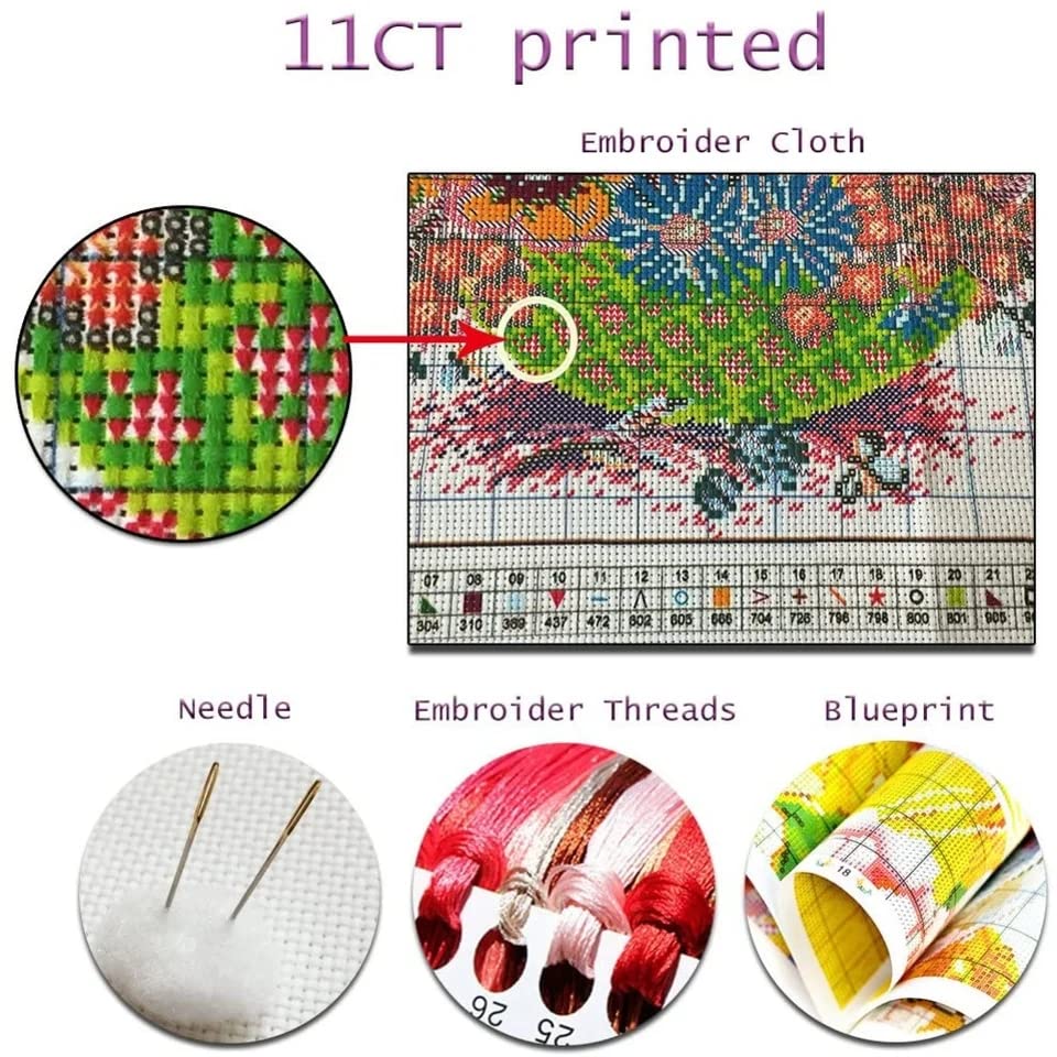 Fanxvivy Beginners Cross Stitch Kits Stamped Full Range of Embroidery Starter Kits for Beginners DIY 11CT Preprinted Cross-Stitch Kit for Adults Needlepoint Kits-Horse 15.7×22.4 inch