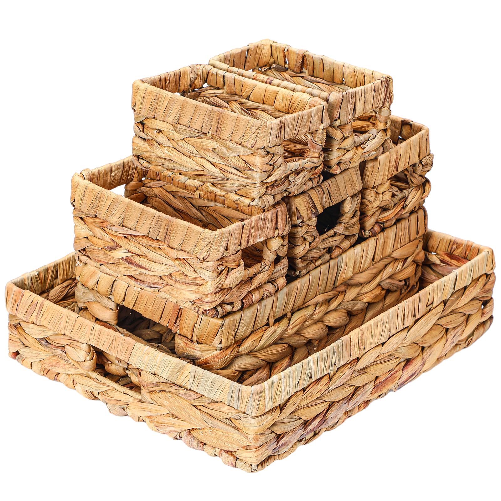 Beeveer 7 Pcs Natural Water Hyacinth Wicker Baskets for Shelves Wicker Storage Basket with Built in Handles Woven Baskets for Organizing Baskets for Decorative Baskets Organizers for Home Closet