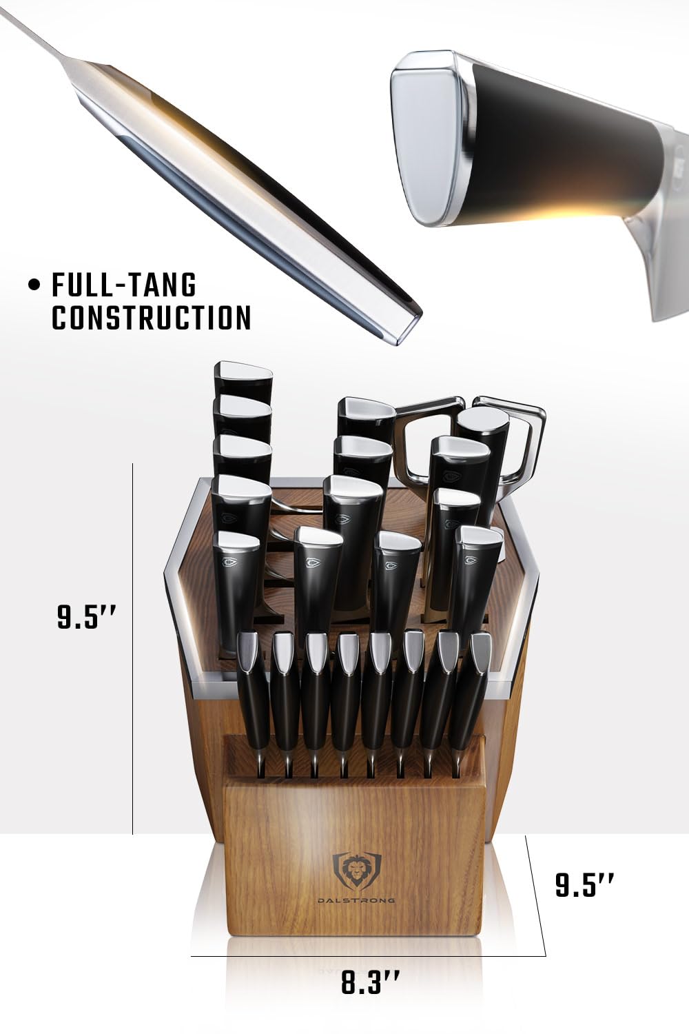 DALSTRONG Vanquish Series-24pc Stainless Steel Knife Set with Block and Kitchen Scissors-Forged High Carbon German Steel-Gift Knife Set w/POM Black Handle-NSF Certified