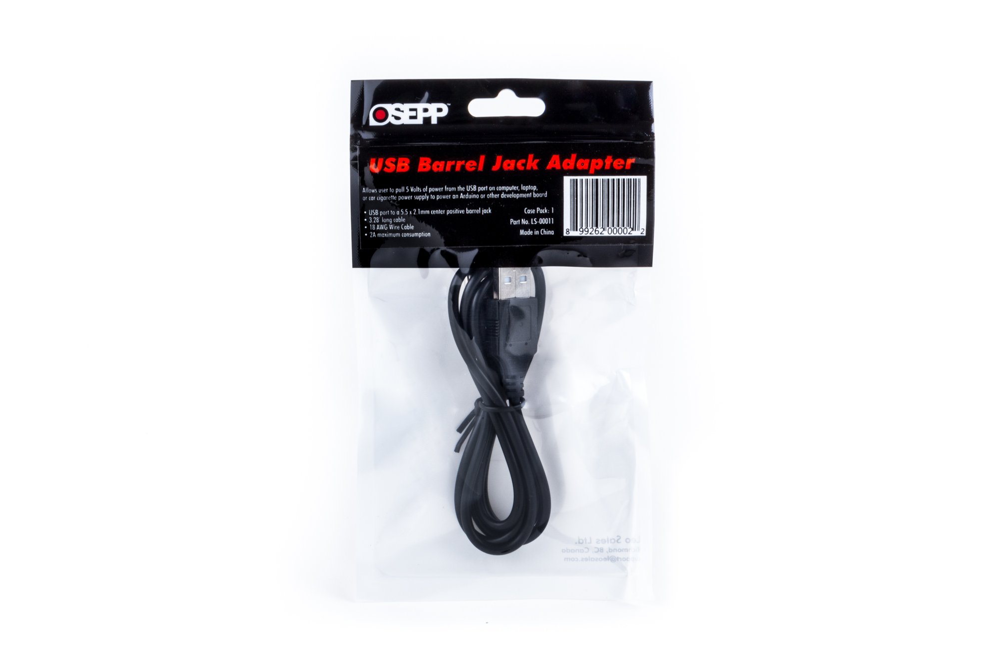OSEPP | USB Barrel Jack Adapter | Up to 5 Volts of Power Draw | Works with Arduino