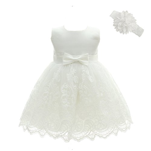 Moon Kitty Baby Girls Embroideries Baptism Dresses Christening Special Occasions Gown for Baby Girl White 6M(6-10Months)