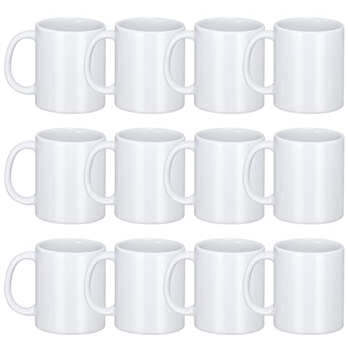 DANALLAN Sublimation Mugs, Premium Coffee Mugs Set of 12 White Ceramic Sublimation Cups 11 oz Christmas Coffee Mug for Soup Tea Milk Latte Hot Chocolate