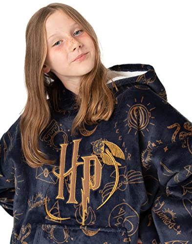 Harry Potter Girls Wearable Blanket Hoodie | Childrens Hooded Sherpa Fleece Pullover HP Hogwarts | Kids Sherpa Lined