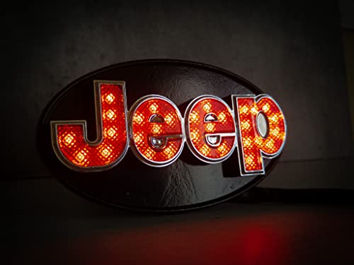 Autogem Compatible/Replacement for LED Light Hitch Receiver Covers Officially Licensed Jeep Hitch Cover (Black/Chrome)