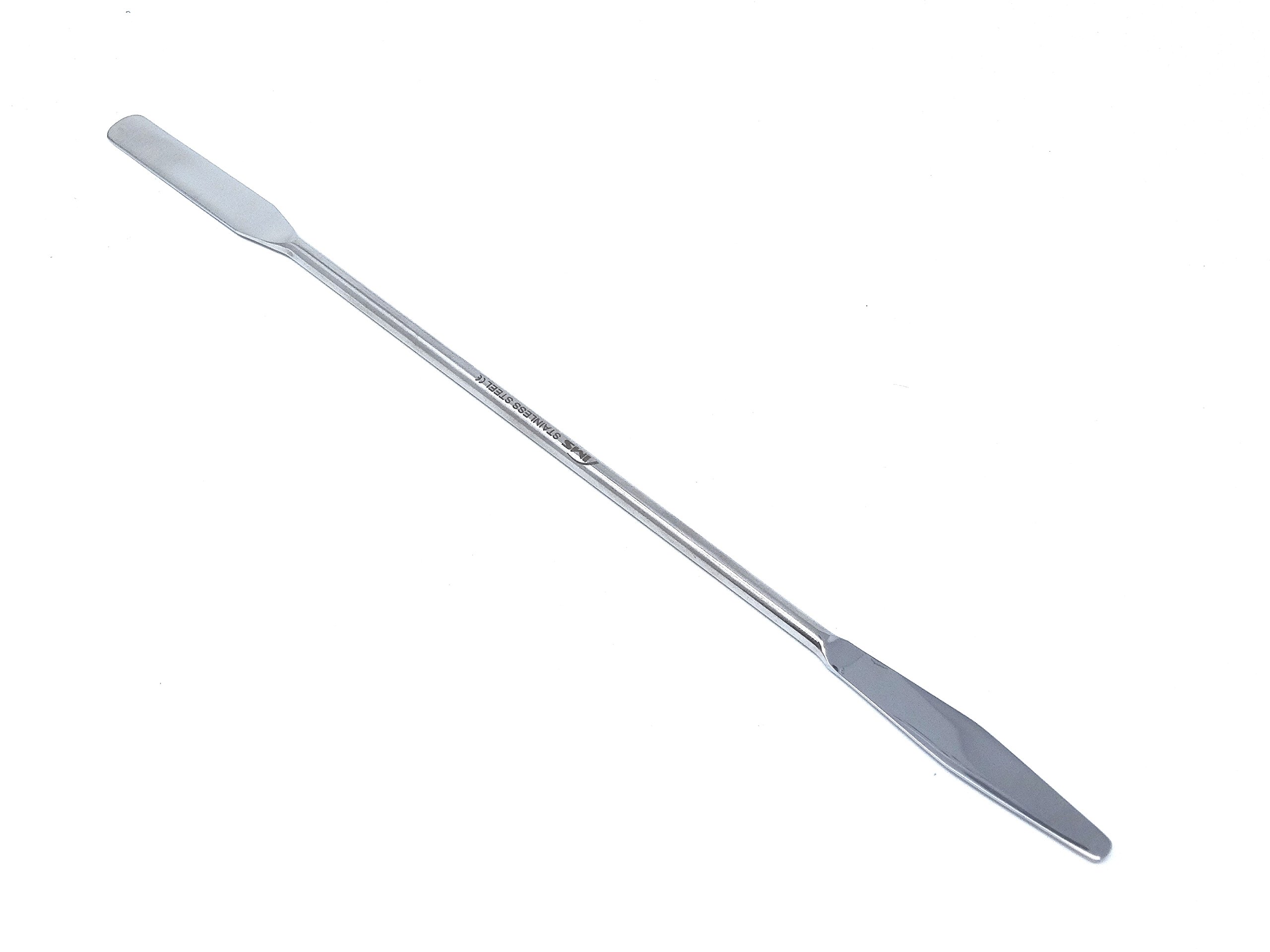 Lab Micro Double Ended Spatula Round/Tapered Arrow End (Flat Ends 50mm x 9mm), 9" Length, Stainless Steel