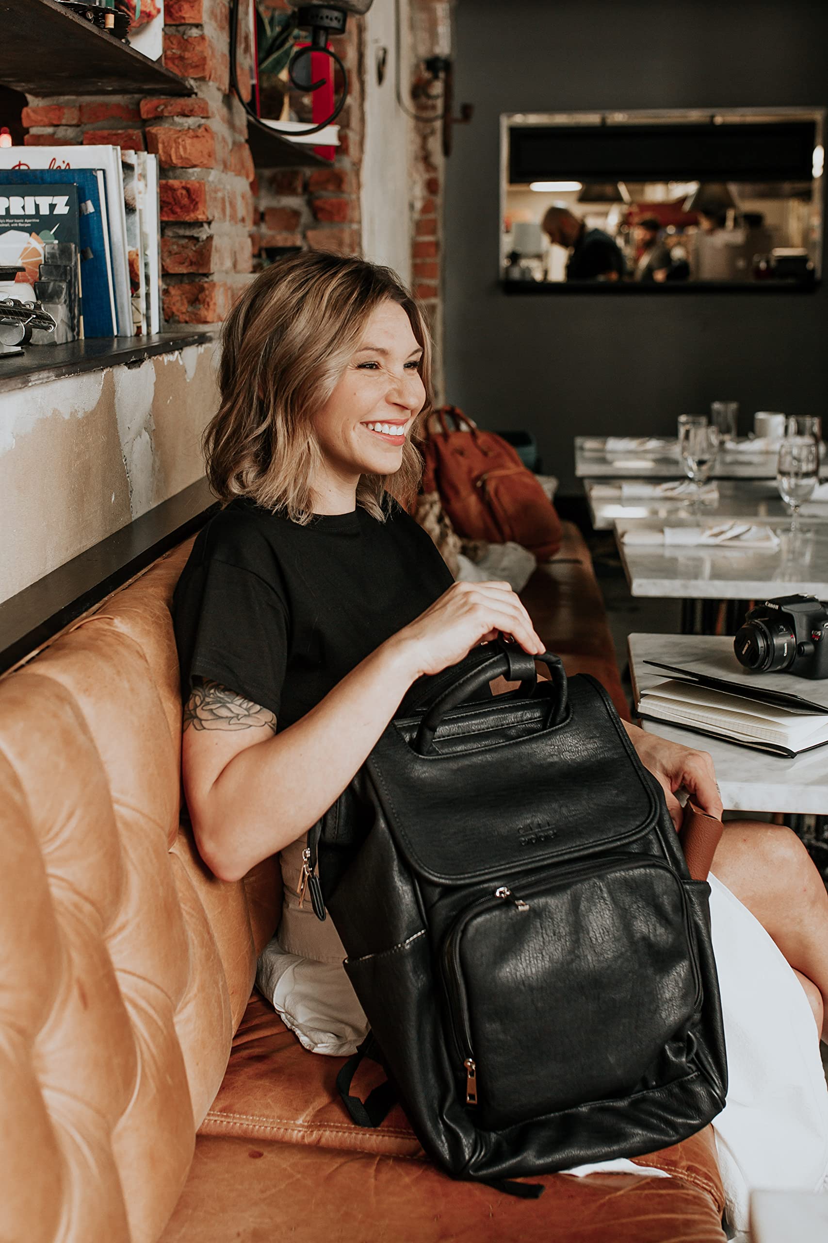 Citi Collective Explorer Black Diaper Bag Backpack - Vegan Leather Diaper Bag with Shoulder Strap, Insulated Bottle Pockets, Changing Pad, Stroller Clip- Versatile Diaper Bag for Baby