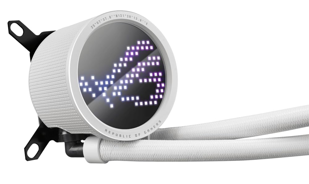 ASUS ROG RYUO III 360 ARGB White Edition All-in-one AIO Liquid CPU Cooler 360mm Radiator, Asetek 8th gen Pump Solution, Anime Matrix™ LED Display and ROG AF 12S ARGB Fan.