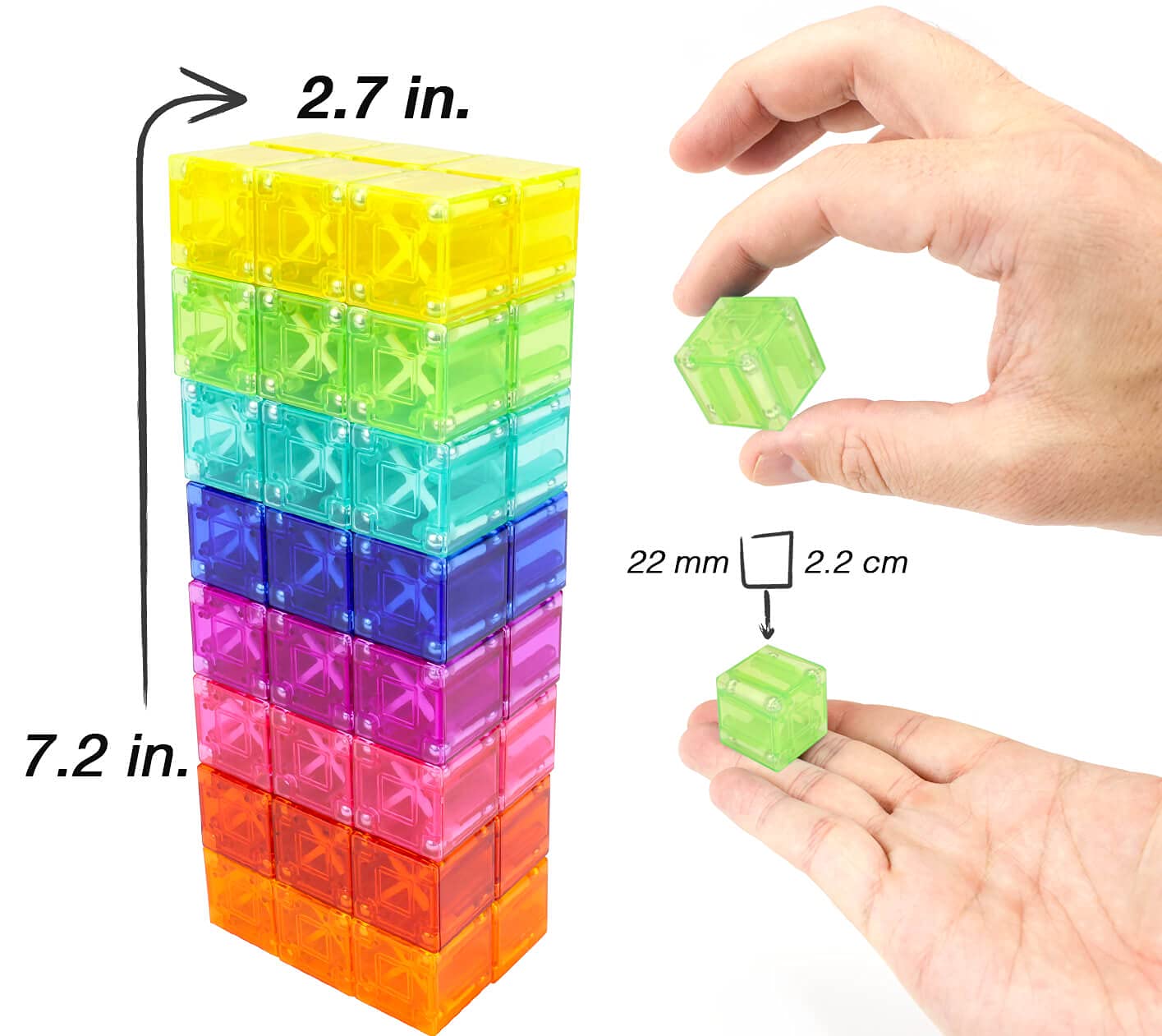 BrainSpark 48PCS Digit Blocks Translucent Magnetic Building Blocks, Montessori Clear Magnet Cubes for Boys Girls Stacking Block Sets Ages 3-9