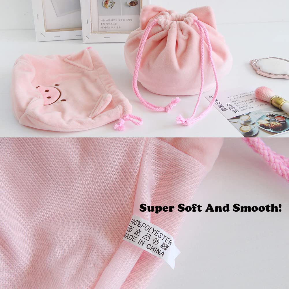 AKOAK 1 Pack Cute Fluffy Piglet Makeup Bag, Drawstring Tote Bag, Portable Travel Makeup Bag Storage Organizer