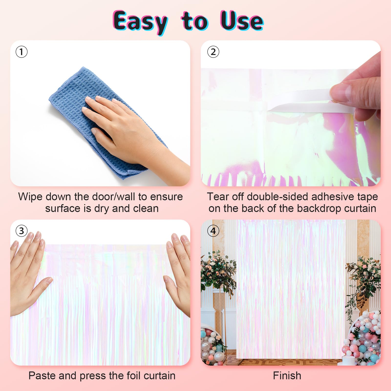 Merear Backdrop for Party Decorations, 3 Pack Foil Fringe Curtains Party Decor 8.2 * 3.3 FT Tinsel Streamers Birthday Party Decorations Photo Fringe Backdrop for Party, Graduation