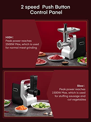 Electric Meat Grinder Heavy Duty - 5 in1 Home Meat Grinder - 3000W Max Powerful - Sausage Stuffer - Slicer/Shredder/Grater - Kubbe & Tomato Juicing Kits - 3 Stainless Steel Grinding Plates - Size #12