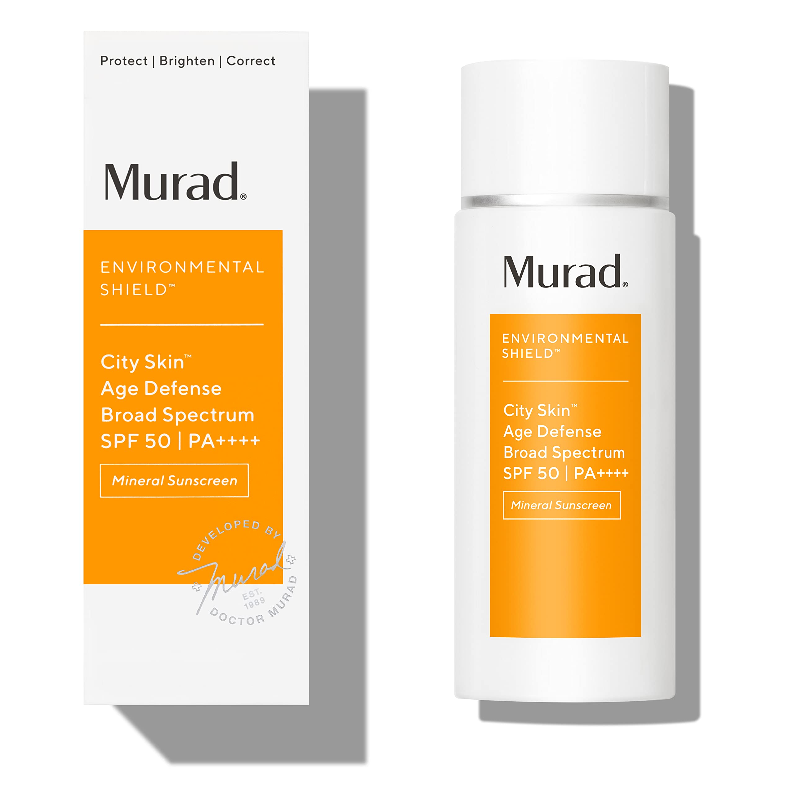 Murad Environmental Shield City Skin Age Defense Broad Spectrum SPF 50-100% Mineral Sunscreen - Blue Light Defense - SPF 50 Environmental Defense Sunscreen - Light Sunscreen for Face, 1.7 Fl Oz
