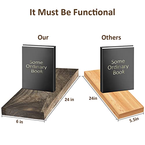 Floating Shelves for Wall Set of 2, Rustic , 24 Inch, Natural Dark Wood ,Farmhouse, Thick Floating Shelf for Bathroom, Bedroom, Kitchen, Living Room, Office