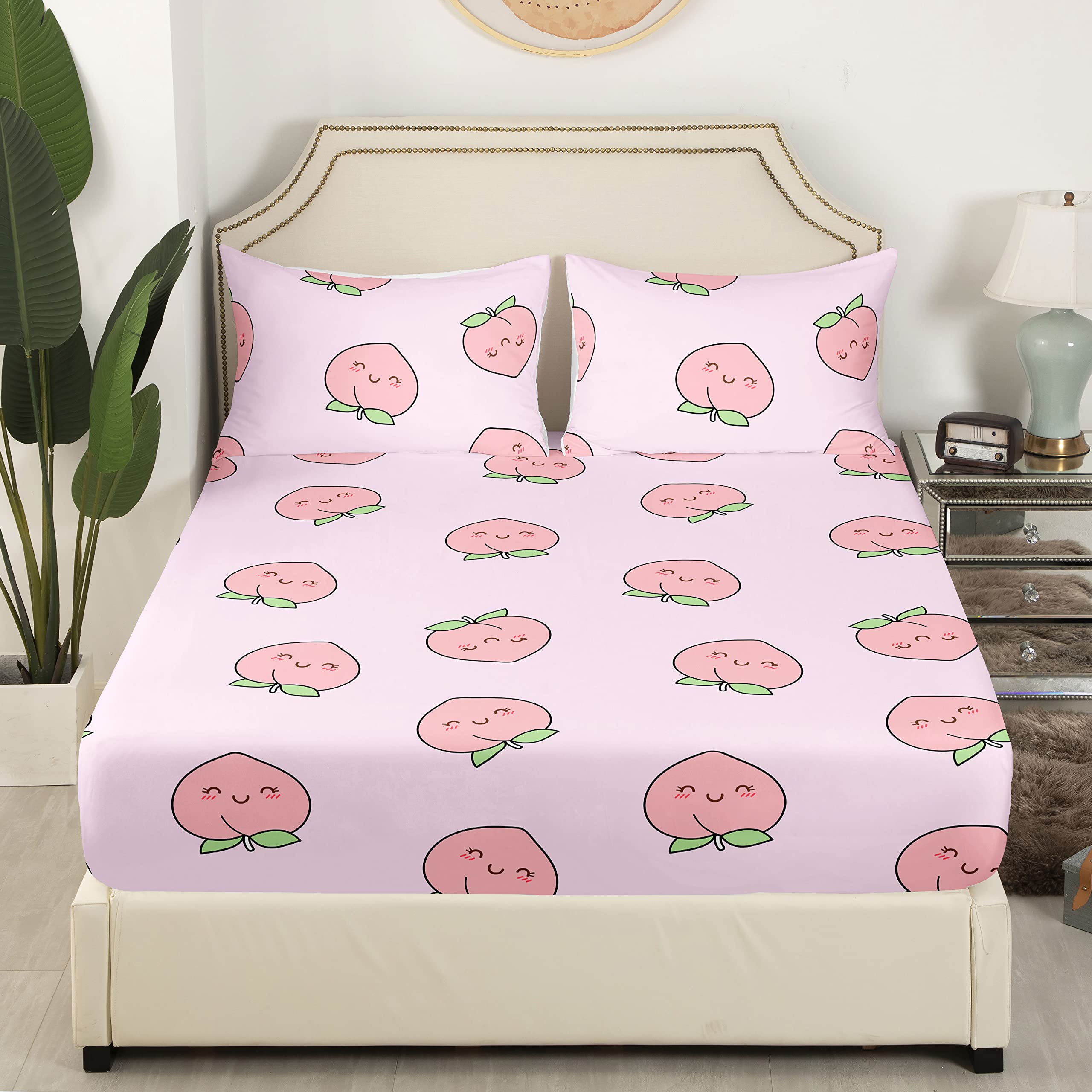 Erosebridal 5 Pieces Peach Bedding Set: Duvet Cover+Bed Sheets (Twin Size)