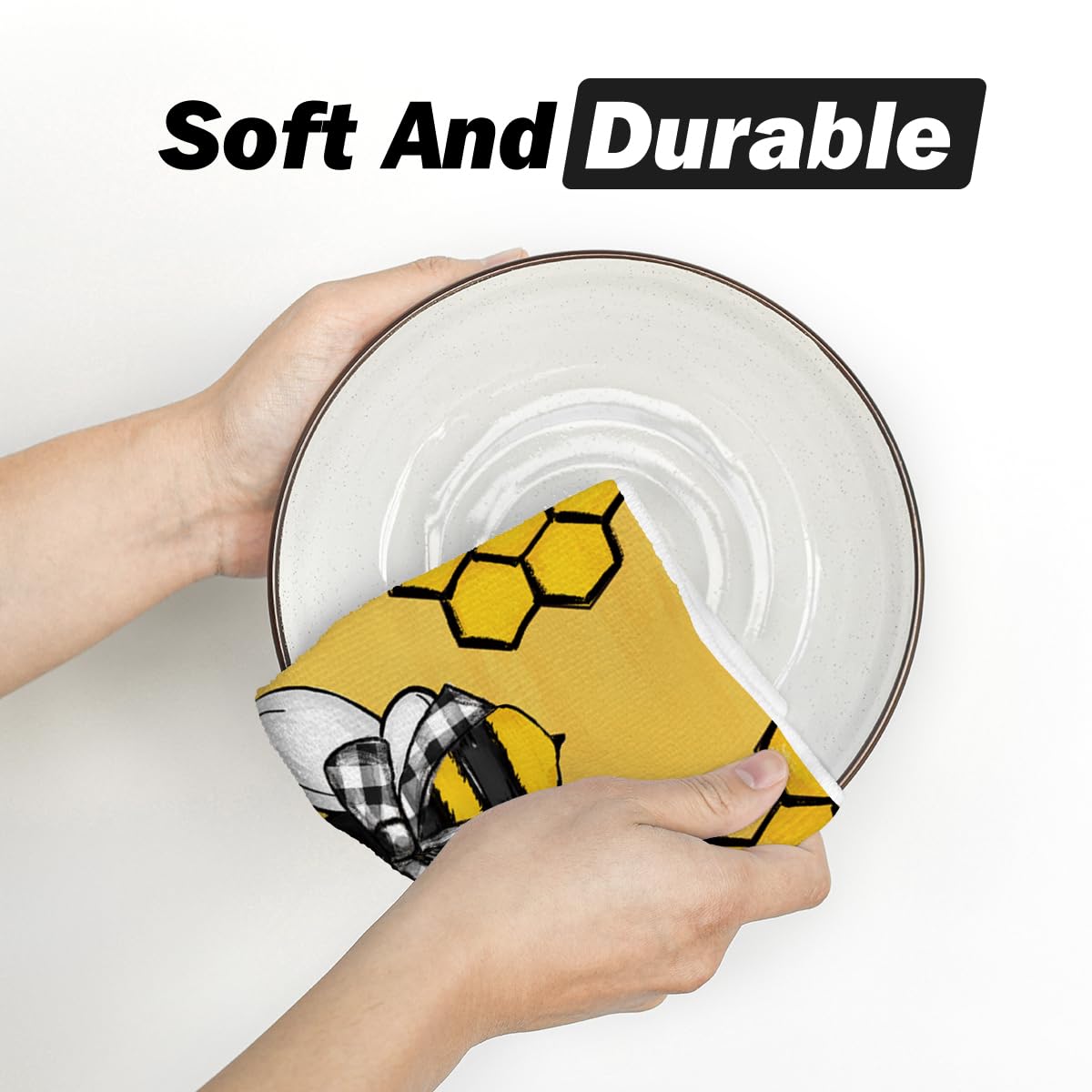 Artoid Mode Cute Bee Happy Bee Kind Summer Kitchen Towels, 18 x 26 Inch Holiday Spring Ultra Absorbent Drying Cloth Dish Towels for Cooking Baking Set of 4