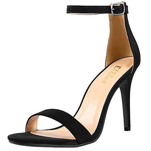 ElElax Black Nude Gold Heels for Women 4 Inches, Stiletto Heels Ankle Strap Heeled Sandals for Dressy Wedding Party
