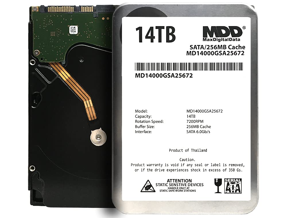 MaxDigitalData (MD14000GSA12872) 14TB 7200RPM SATA 6Gb/s 256MB Cache 3.5inch Internal Desktop Hard Drive - 3 Years Warranty