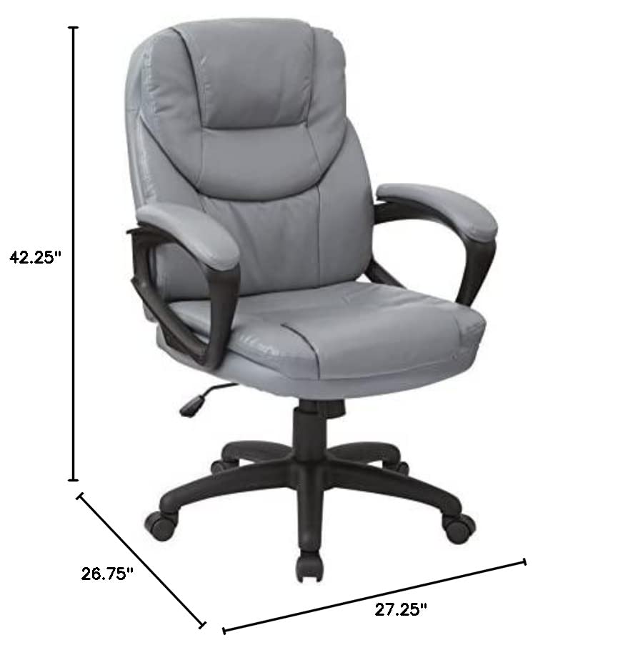 Office Star FL Series Faux Leather Manager's Adjustable Office Chair with Lumbar Support and Padded Arms, Charcoal Grey