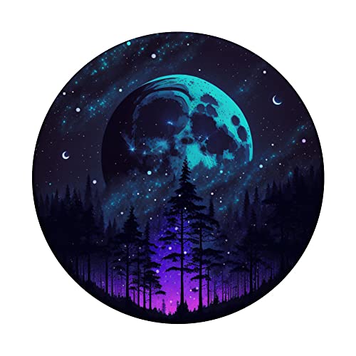 Blue Purple Galaxy moon and Stars forest for Girl Boys Black PopSockets Swappable PopGrip
