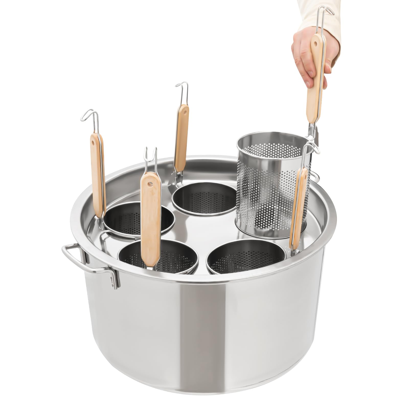BANEBONE 37L/39qt 5 Holes Pasta Cooker Insert Set Stainless Steel Pasta Pot Insert Strainer Basket Cookware W/5* Insert Strainer Baskets for Home Kitchen Restaurant Commercial Cooking Tool