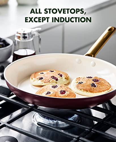 GreenPan Reserve Hard Anodized Healthy Ceramic Nonstick 8" and 11" Frying Pan Skillet Set, Gold Handle, PFAS-Free, Dishwasher Safe, Oven Safe, Merlot Red