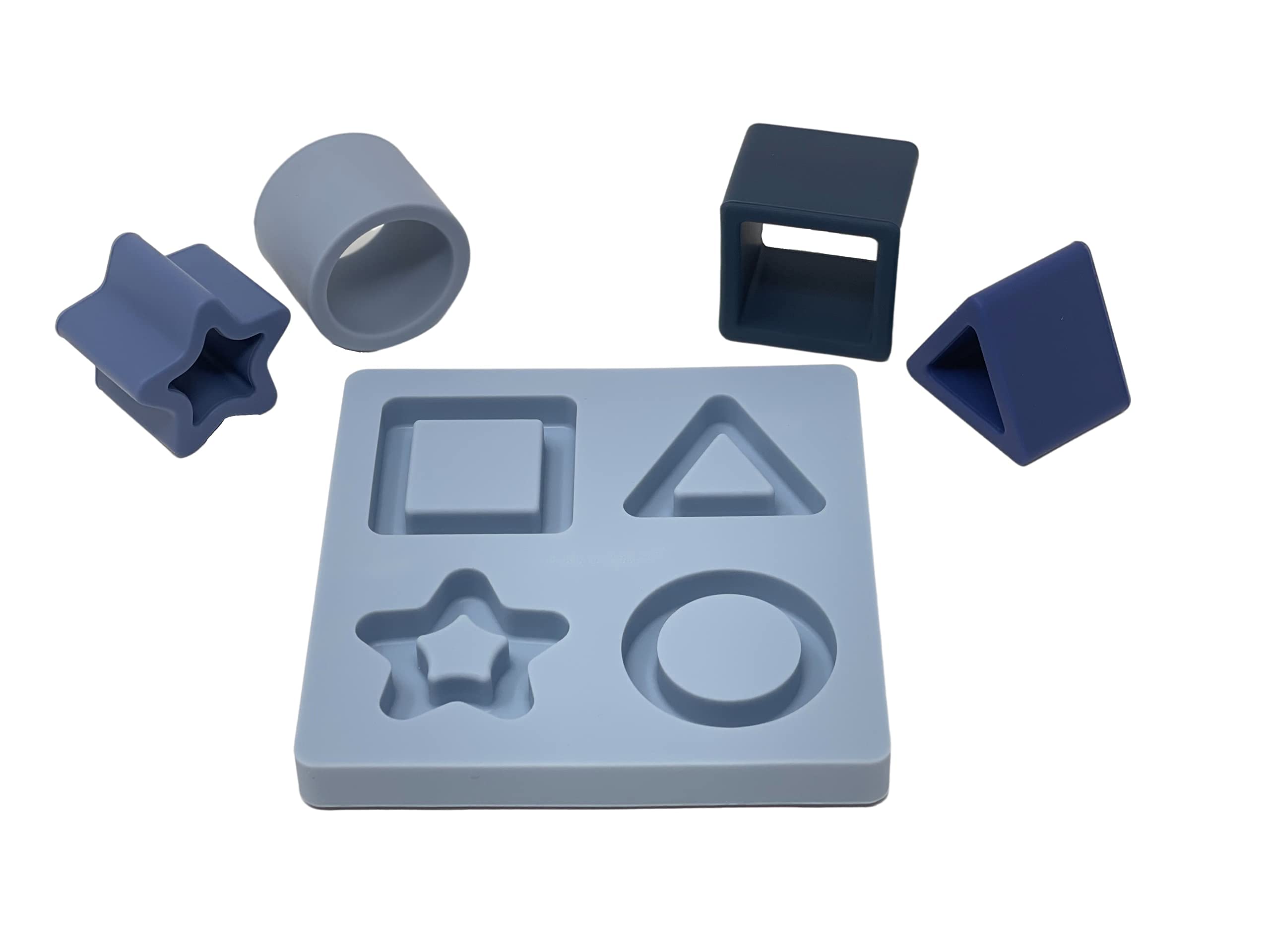 BraveJusticeKidsCo. Early Education Silicone Baby Puzzle | Stacking Building Blocks Toddler Toys (Blue)