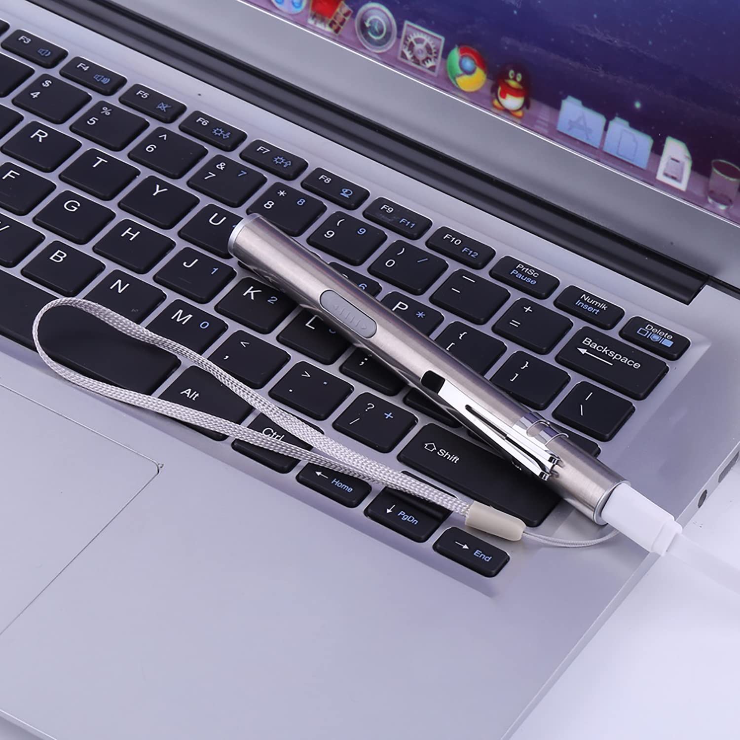yuentoen Pen Light Flashlight, Rechargeable LED Super Bright Flashlight with Stainless Steel Clip and USB Cable for Home Camping Outdoor and Emergency - Silver