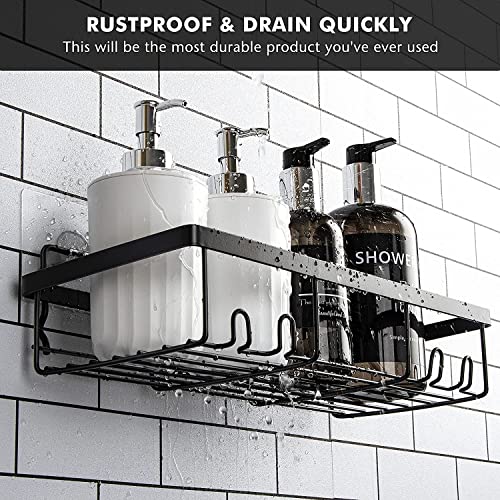 Amorettise 8 Pack Shower Caddy, Shower Shelves - 4 Pack Adhesive Bathroom Shower Shelf No Drilling with 4 Soap Holders, Stainless Shower Rack Bathroom Organizer for Storage Decor (Black)