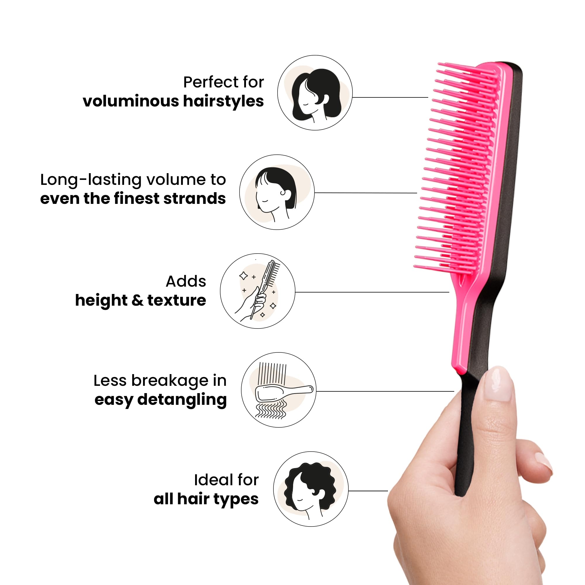 Tangle Teezer Ultimate Teaser Back Combing Brush, Adds Texture and Volume, for All Hair Types, Pink Embrace