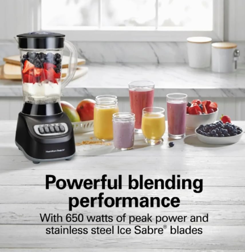 Beach Smoothie Blender with 650W Peak Power, Wave Action System, 12 Functions, 48 oz BPA-Free Jar, and Ice Sabre Blades