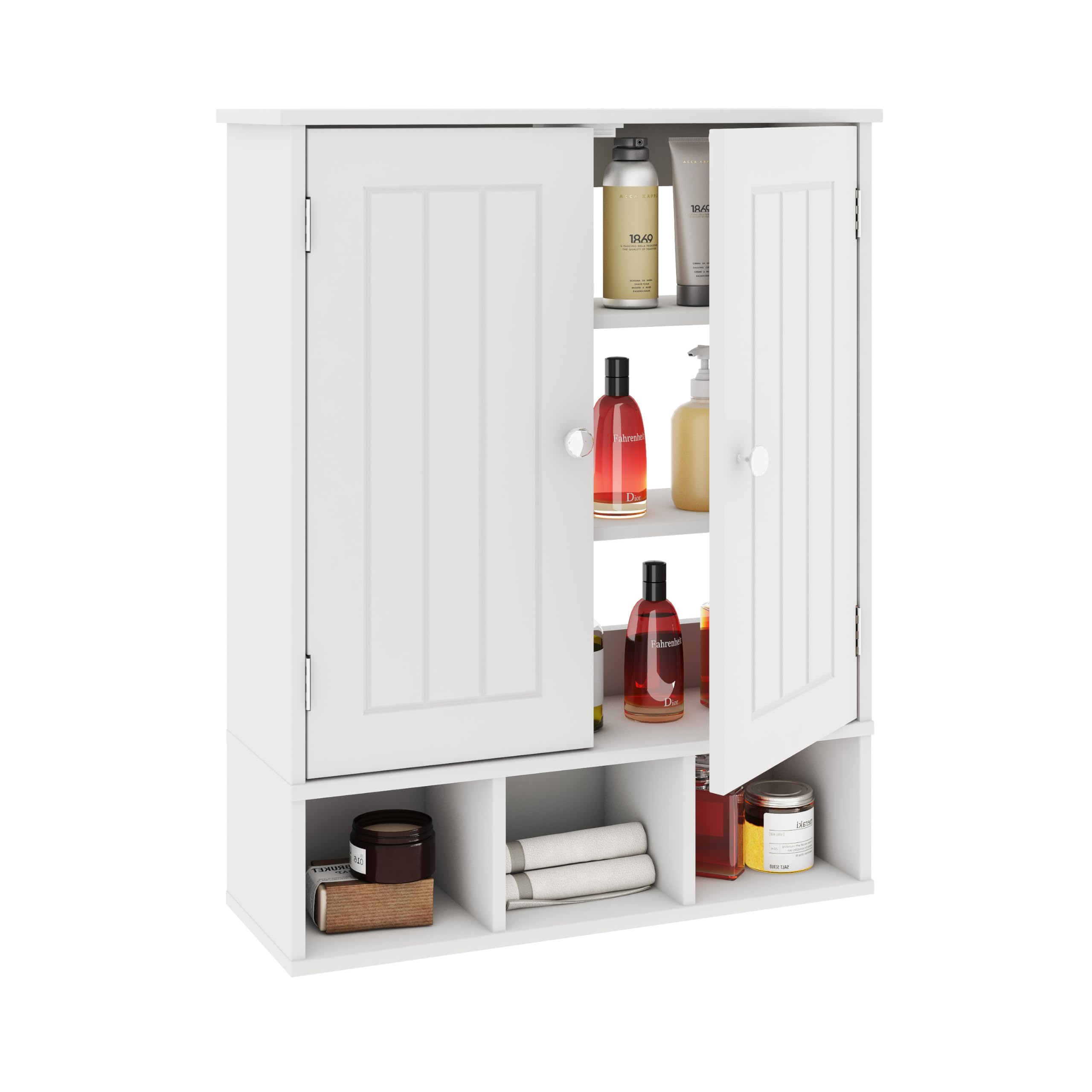 Bathroom Medicine Cabinet 2 Doors with 3 Open Shelves, Over The Toilet Storage Wall Mounted Medicine Cabinet with Adjustable PartitionsïŒHome Bathroom Cabinet for Bathroom,Living Room,Kitchen,White