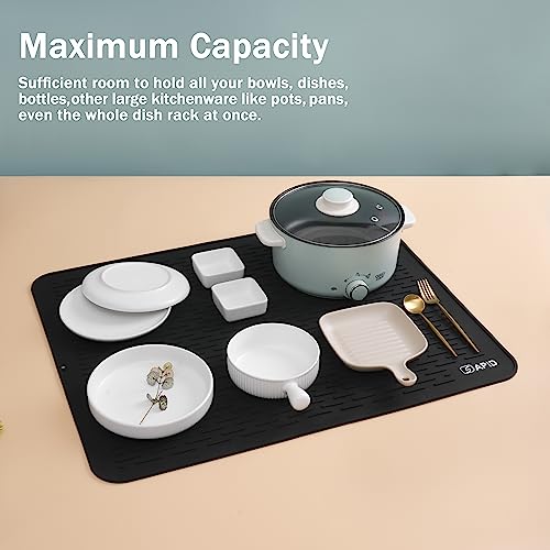 Extra Large 30 x 24 Inch Silicone Dish Drying Mat for Dish Drying Rack , Easy Clean Silicone Drying Mat for Kitchen Counter , Non-Slip Dish Drain Mat , Heat Resistant Silicone Dish Mat, Black , SAPID