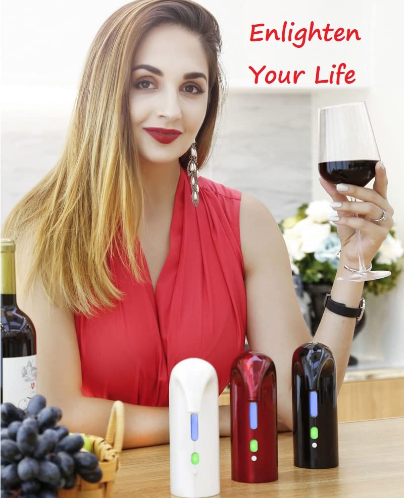 Electric Wine Aerator Portable Smart Wine Decanter and Dispenser Elegant Red with Wine Opener and Air Stopper Set