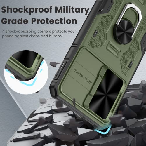 Caka for Samsung Galaxy S23 Plus Case, S23 Plus Case with Slide Camera Cover & Kickstand with Built-in 360° Rotate Ring Stand Magnetic Protective Case for Galaxy S23+ 5G- Green