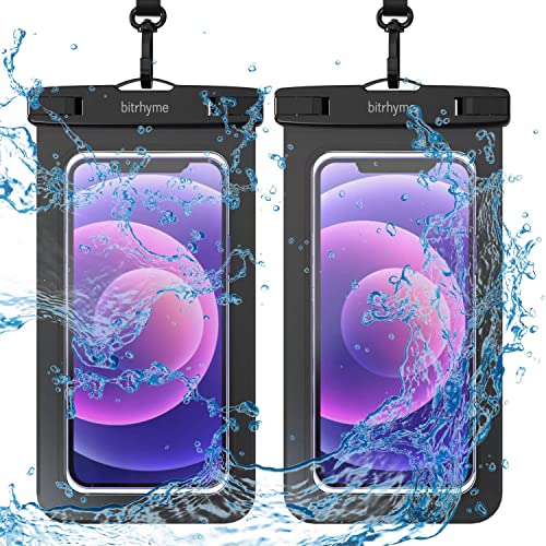 bitrhyme Waterproof Phone Case 2 Packs IPX8 Universal Waterproof Phone Pouch Underwater Phone Bag for Beach Swimming Kayaking up to 7 Inches (Black/Black)