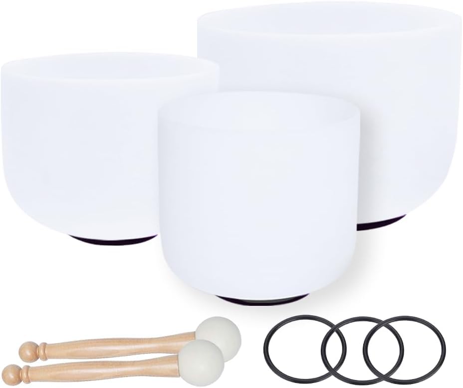 ENERGYSOUND D Note Sacral Chakra Frosted Quartz Crystal Singing Bowl 11 inch mallet and o-ring included