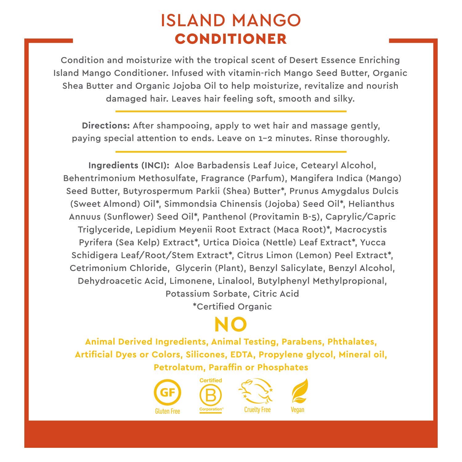 Desert Essence Island Mango Shampoo & Conditioner Bundle - 8 Fl Ounce - Enriching - Shea Butter - Jojoba Oil - Smooth & Silky - Soft & Healthy