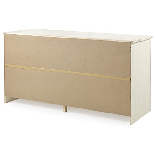 Furniture Dash, Wooden Storage Cabinet- 3 Doors & 3 Drawers, Cupboard Console Table, Sideboard Buffet, Ideal for for Living Room, Kitchen Island, Dining Room, Hallway- White Distressed