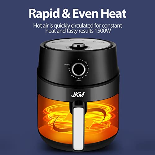 JKM Air Fryer 4.7 Quart, mechanical Air Fryer Oven, Adjustable Timer & Temp, No Oily Smoke Frying Cooking, Auto Shut Off, 1500W, Black