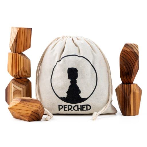 PERCHED Natural Cedar Stacking Rocks, Large Wooden Blocks, Montessori Puzzle Game, Toddler Toys For Classroom, Wood Balancing Stones Set (6 Pc)
