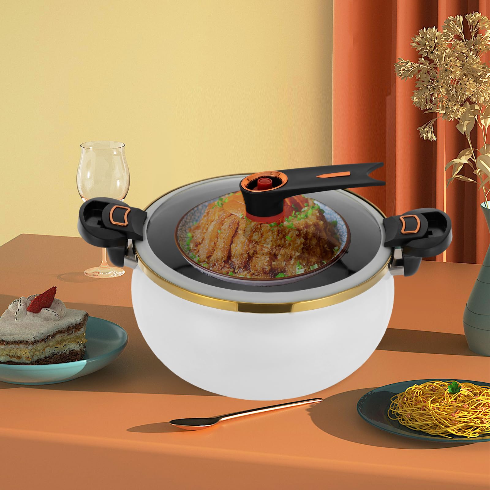 BANLICALI 8L Micro Pressure Cooker Pot Non-Stick Pressure Cookware with Visual Lid and 2 Handles, Multi-Function Micro Pressure Cooking Pot for Homes Restaurants Hotels (White)