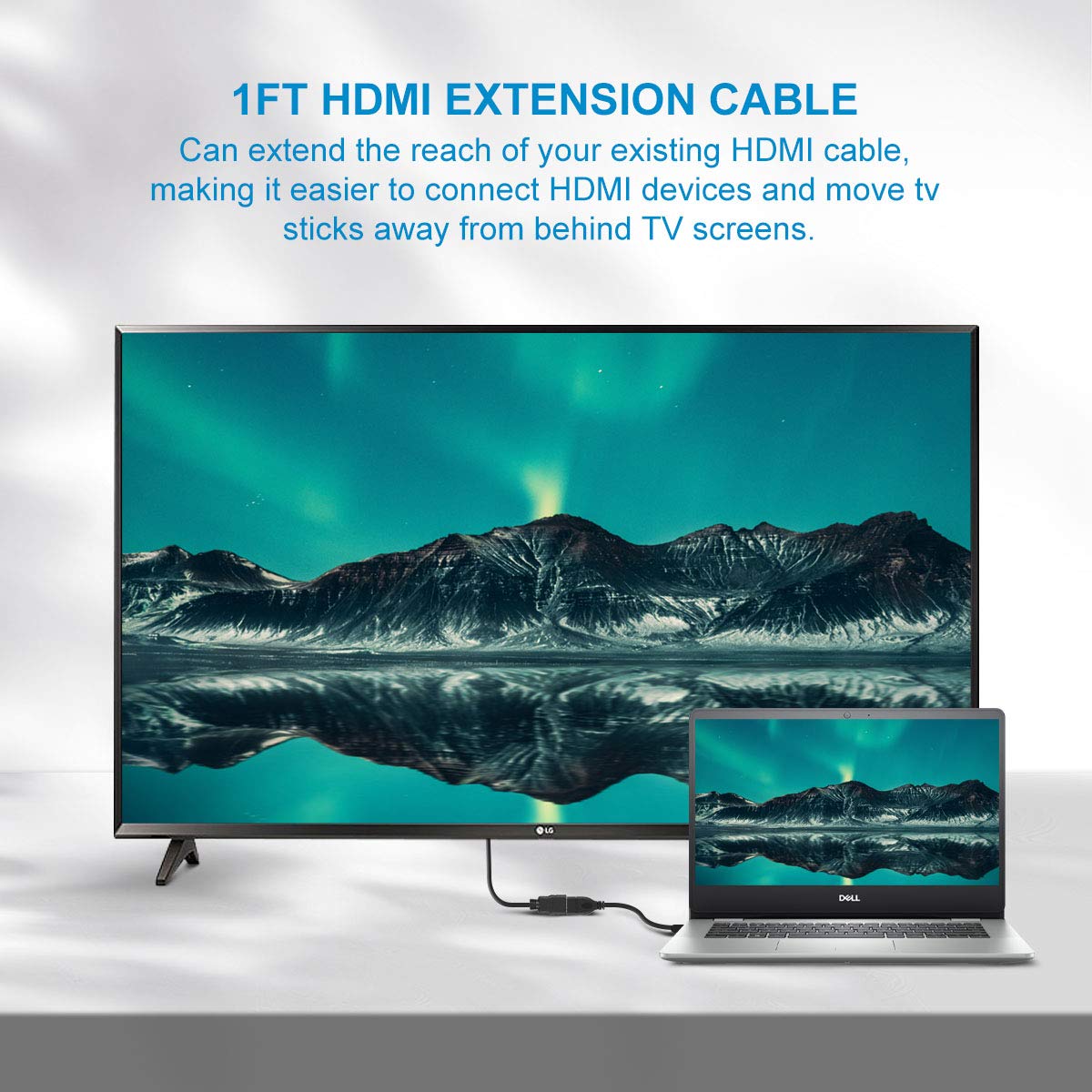 LANMU HDMI Extender, HDMI Extension Cable Male to Female 18Gbps High Speed 4K Extender Cord Adapter Compatible with Roku/Fire TV Stick,Chromecast, PS4/PS5,Nintendo Switch (1FT, 2Pack)