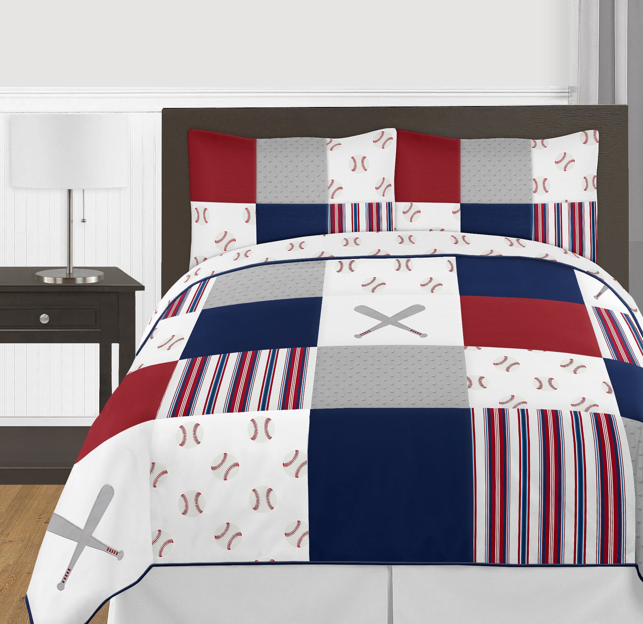 Sweet Jojo Designs Red and White Round Accent Floor Rug or Bath Mat for Baseball Patch Sports Collection