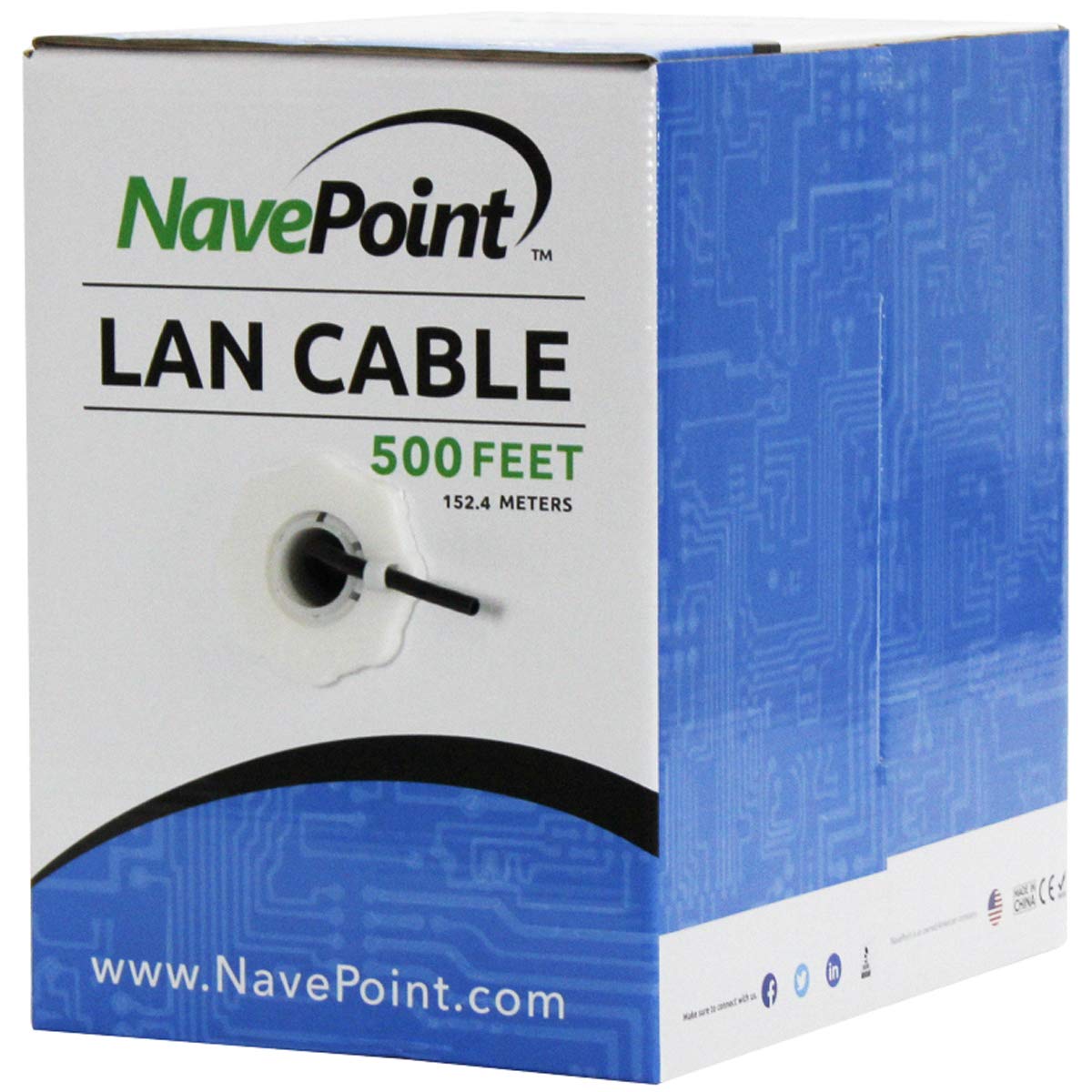 NavePoint CAT5e (CCA), 500ft, Black, Solid Bulk Ethernet Cable, 24AWG 4 Pair, Unshielded Twisted Pair (UTP)