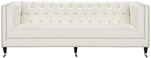 Safavieh Couture Home Miller White Leather and Chateau Brown Tufted Sofa
