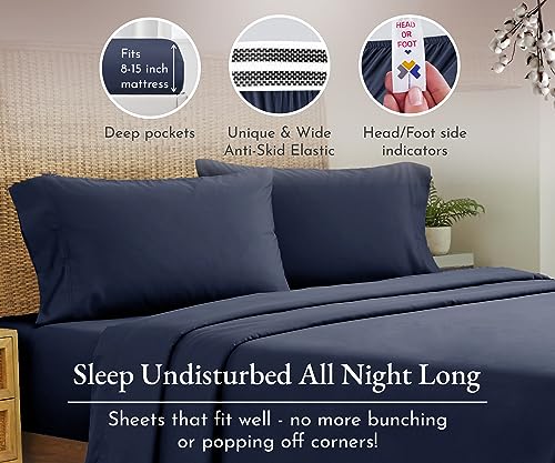 California Design Den Luxury Cotton Sheets for Queen Size Bed, GOTS Certified - Percale Sheets Queen - Soft Cooling Sheets - Deep Pockets - 4 Pc Organic Cotton Queen Size Sheet Set, Navy Blue Sheets