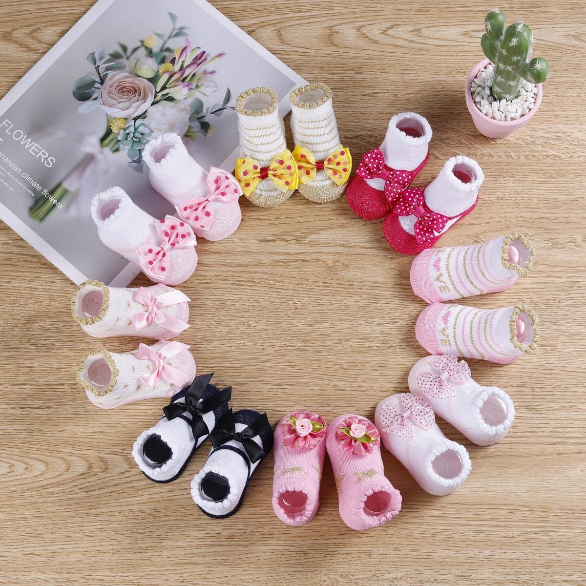 BOMAIS 20 Packs Newborn Baby Girls Socks, 0-24 Months Bow Pattern, (12-24 Months, SET1)