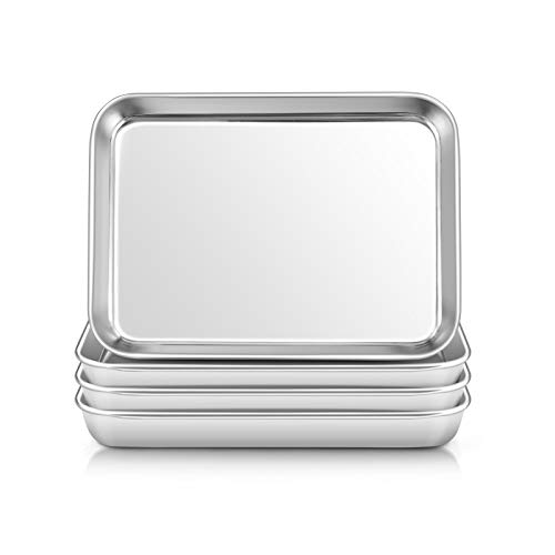 E-far Stainless Steel Kids Plates, 4 Pieces Mini Metal Dinner Dish Set for Kids Toddler Child, 7.3ā x 5.3ā x 0.75ā, Non-Toxic & & Dishwasher Safe, Great for Self-Feeding/Picnic/Outdoor Camping