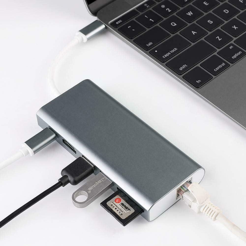 Type-C to HDMI Gigabit LAN Docking Station Converter 4K USB Readable SD Card,USB C Hub 6 in 1 Type C Adapter Compatiable for MacBook and Windows (Black)